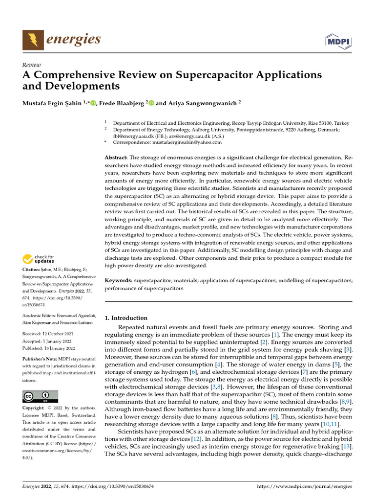 A Comprehensive Review On Supercapacitor Applications | PDF | Capacitor | Rechargeable Battery