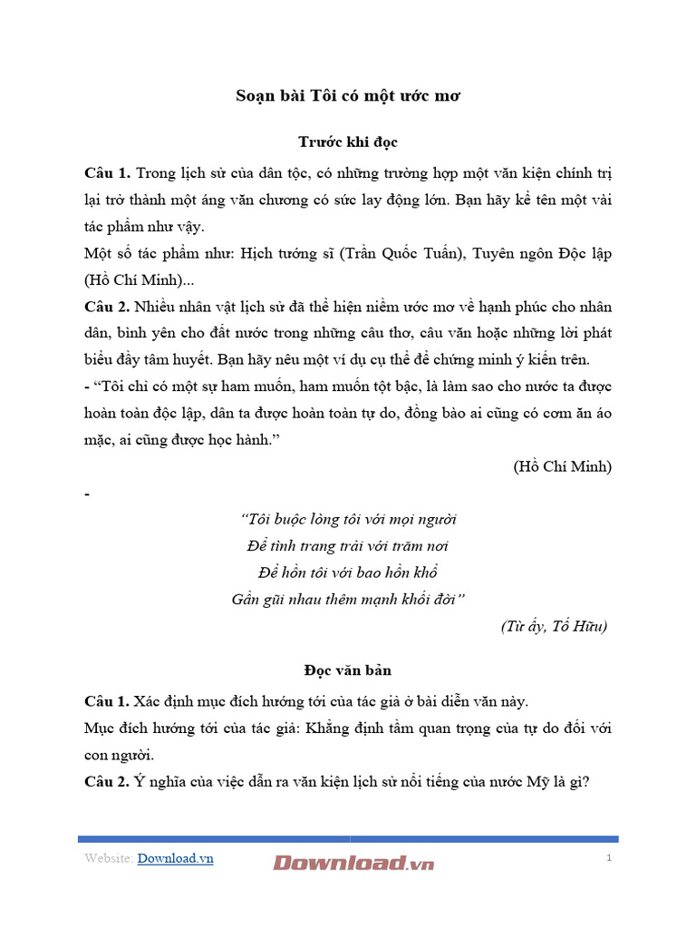 Soan Bai Toi Co Mot Uoc Mo | PDF