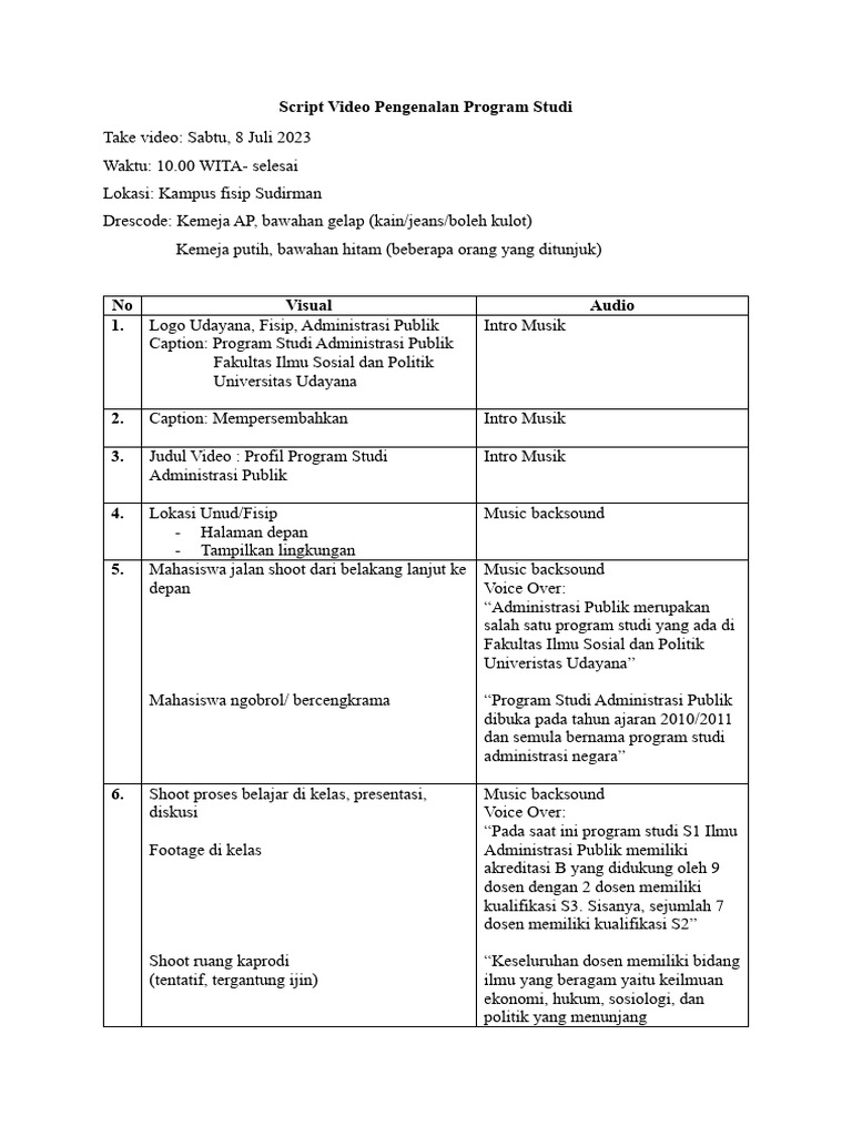 Script Video Pengenalan Program Studi | PDF