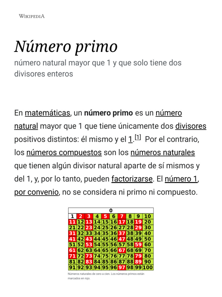 Número Primo - Wikipedia, La Enciclopedia Libre | PDF | Número primo ...