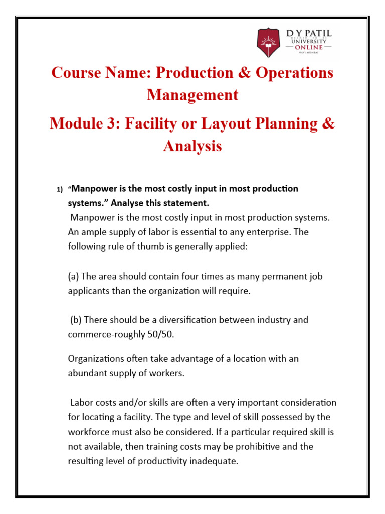 Assignment Mod 3 Facility or Layout Planning and Analysis | PDF ...