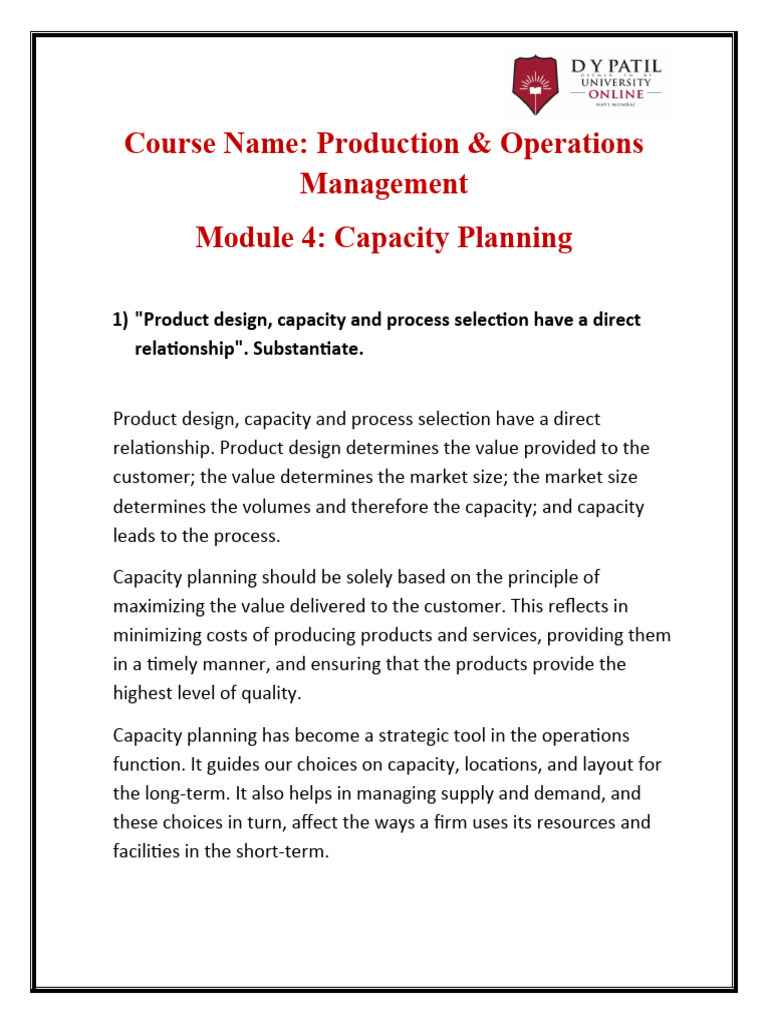 Assignment Unit 4 Capacity Planning | Download Free PDF | Forecasting | Efficiency