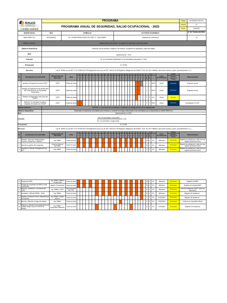 SP-00000-PGS-001 - Programa ANUAL DE SSMA 2022 | PDF