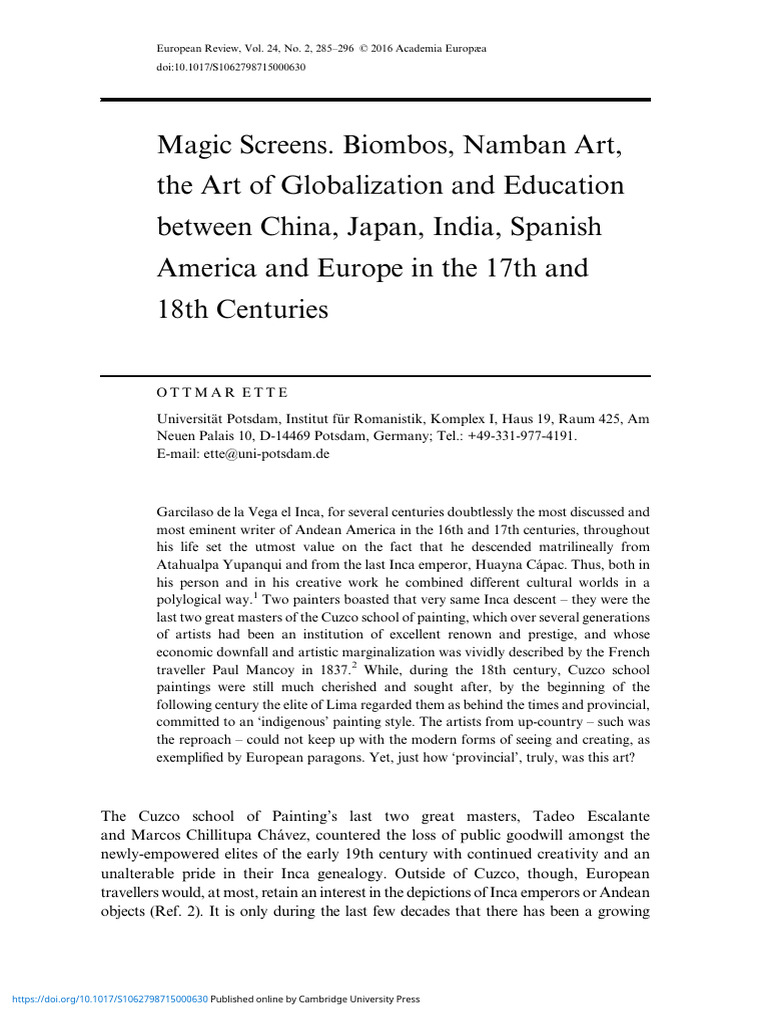 Magic Screens. Biombos, Namban Art, The Art of Globalization and ...