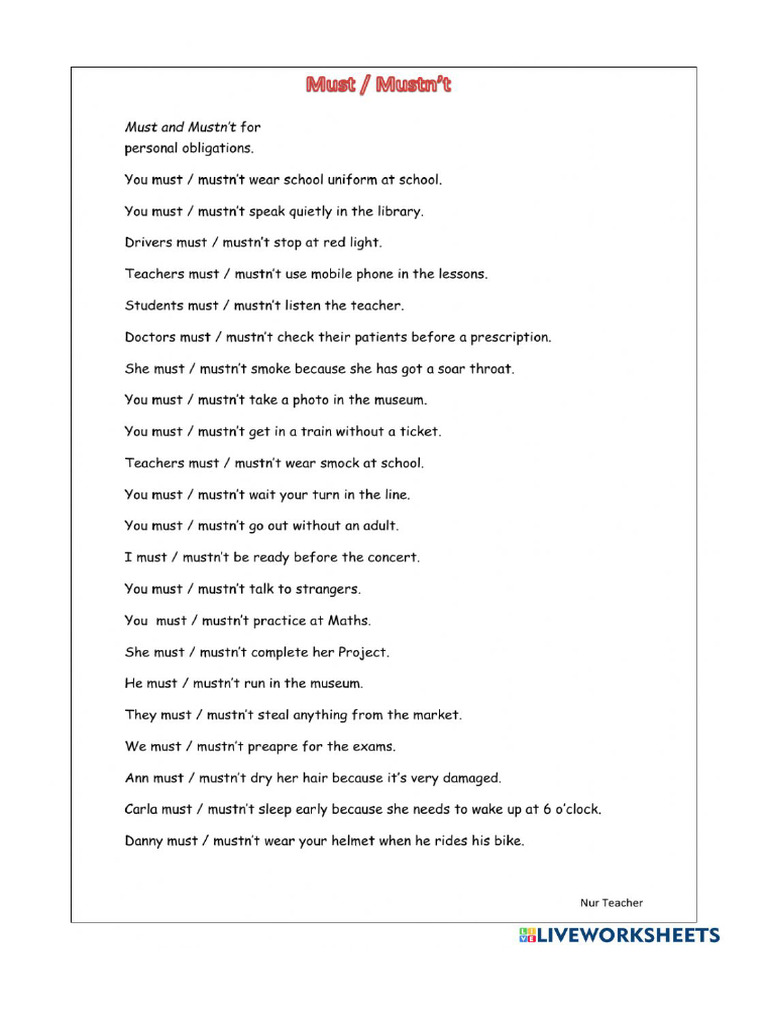 Activity Must and Mustn't | PDF