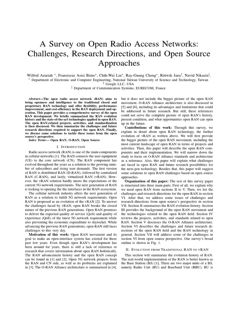 A Survey On Open Radio Access Networks A - Survey - On - Open - Radio - Access - Networks ...
