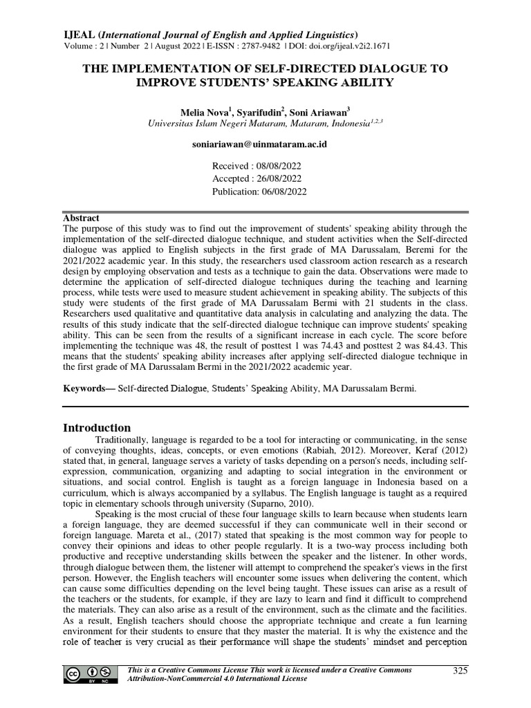 The Implementation of Self-Directed Dialogue To Im | PDF