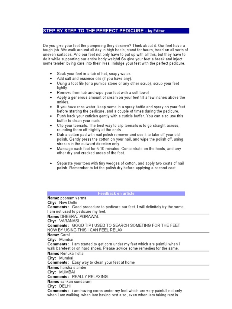 Step by Step To The Perfect Pedicure | PDF | Nail (Anatomy) | Foot