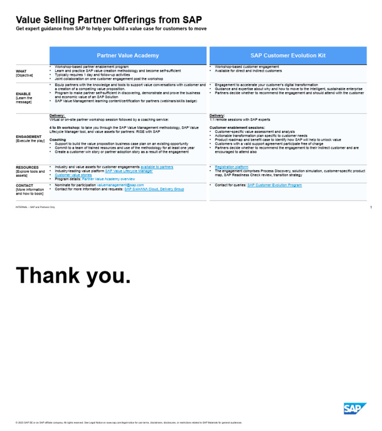 OnePager Value Selling Offerings SAP 15062023 | PDF | Expert | Business