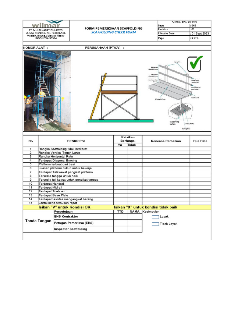 Formulir Pemeriksaan Scaffolding EHS | PDF