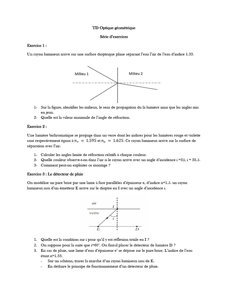 TD Optique Géométrique 2022 | PDF