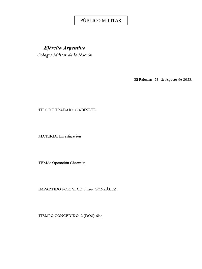 Trabajo de Gabinete Operación Chromite | PDF | Batalla de Inchon ...