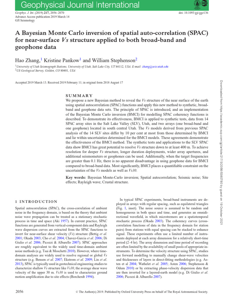 A Bayesian Monte Carlo Inversion Of Spatial Auto Correlation Spac For Near Surface Vs 2668