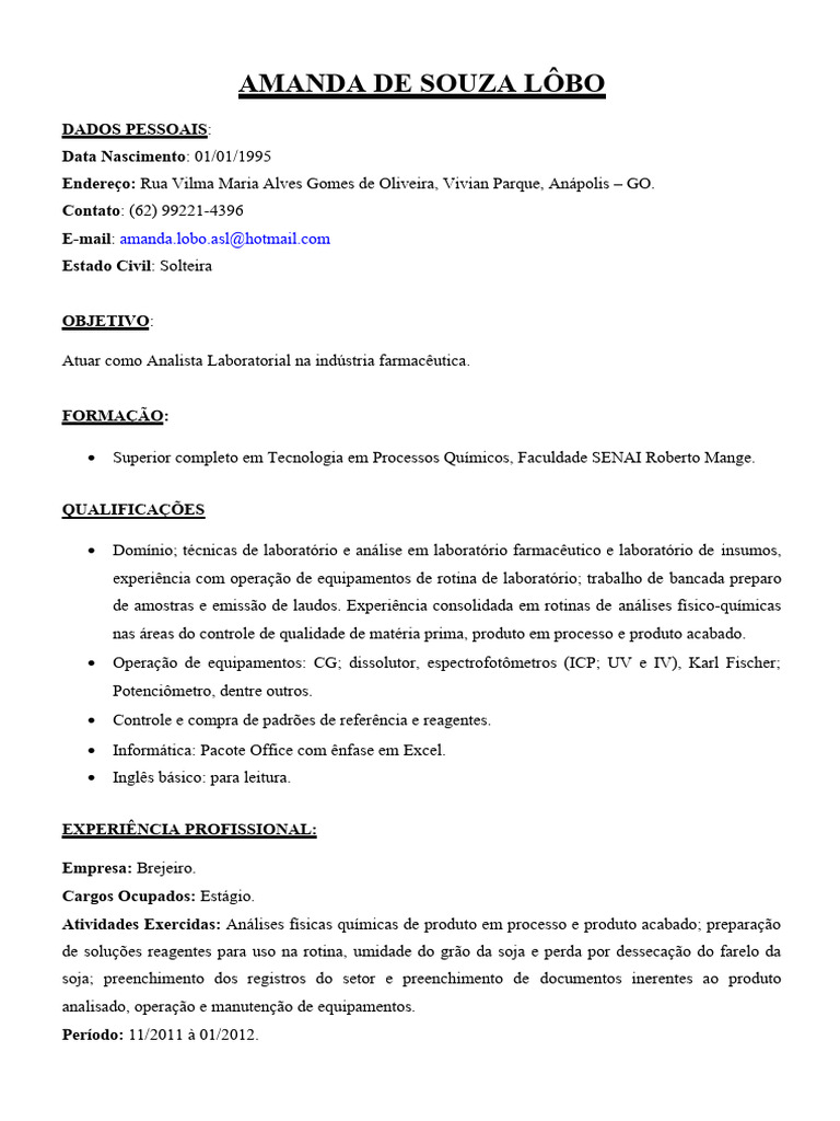 Currículo - Amanda Lobo | PDF