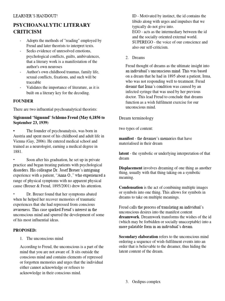 Psychoanalytic Literary Criticism Guide | PDF | Psychoanalysis ...