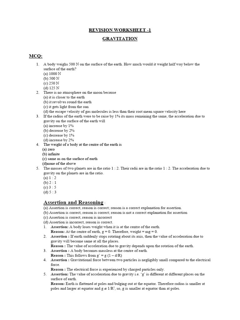 REVISION WORKSHEET-1-Gravitation | PDF | Orbit | Gravity