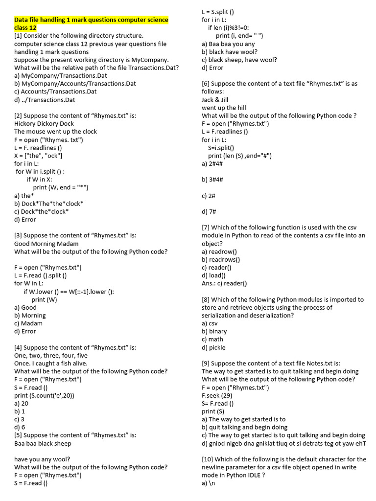 Class-12-File Handling | PDF | Text File | Comma Separated Values