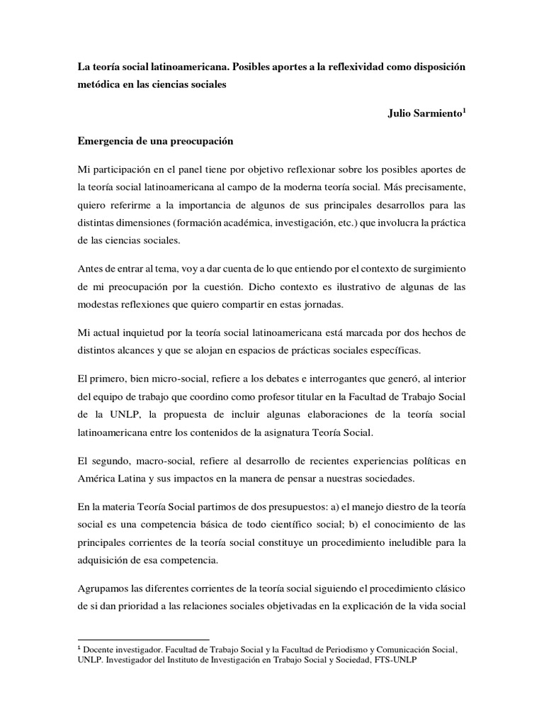 Sarmiento, Julio - La Teoría Social Latinoamericana | PDF | Teoría ...