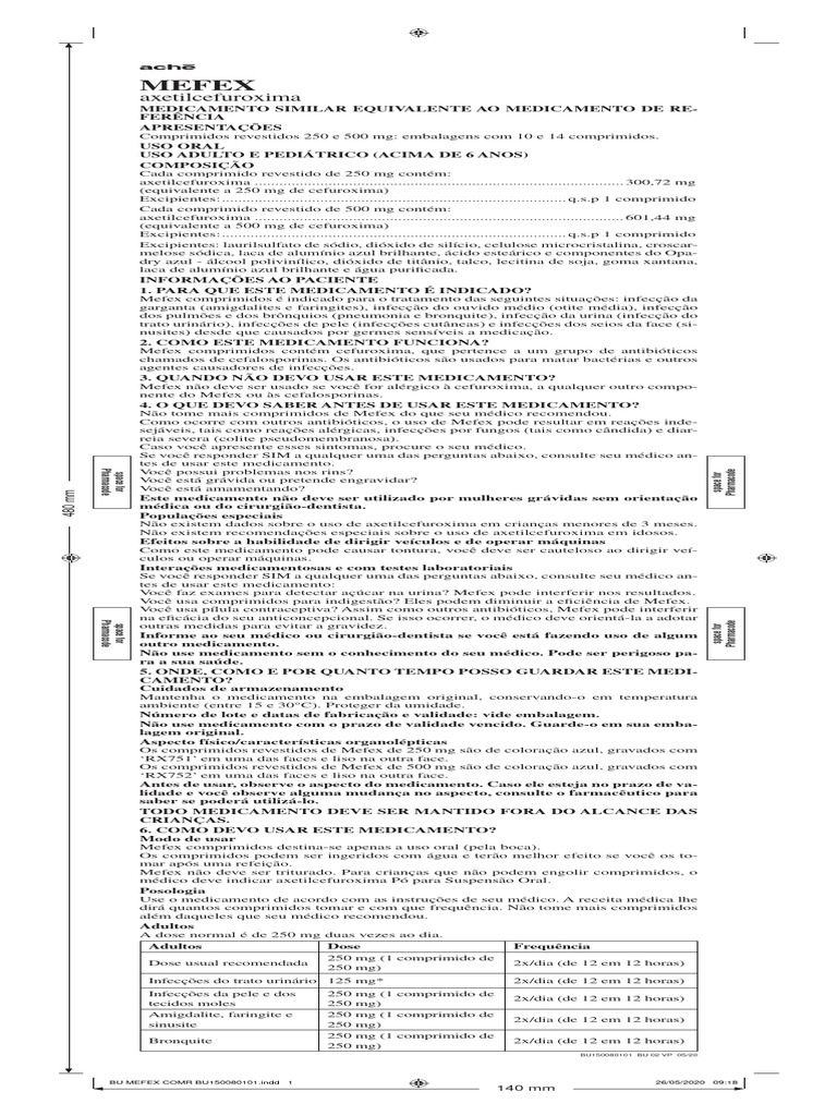 Mefex: Indicações e Posologia | PDF | Infecção | Gravidez