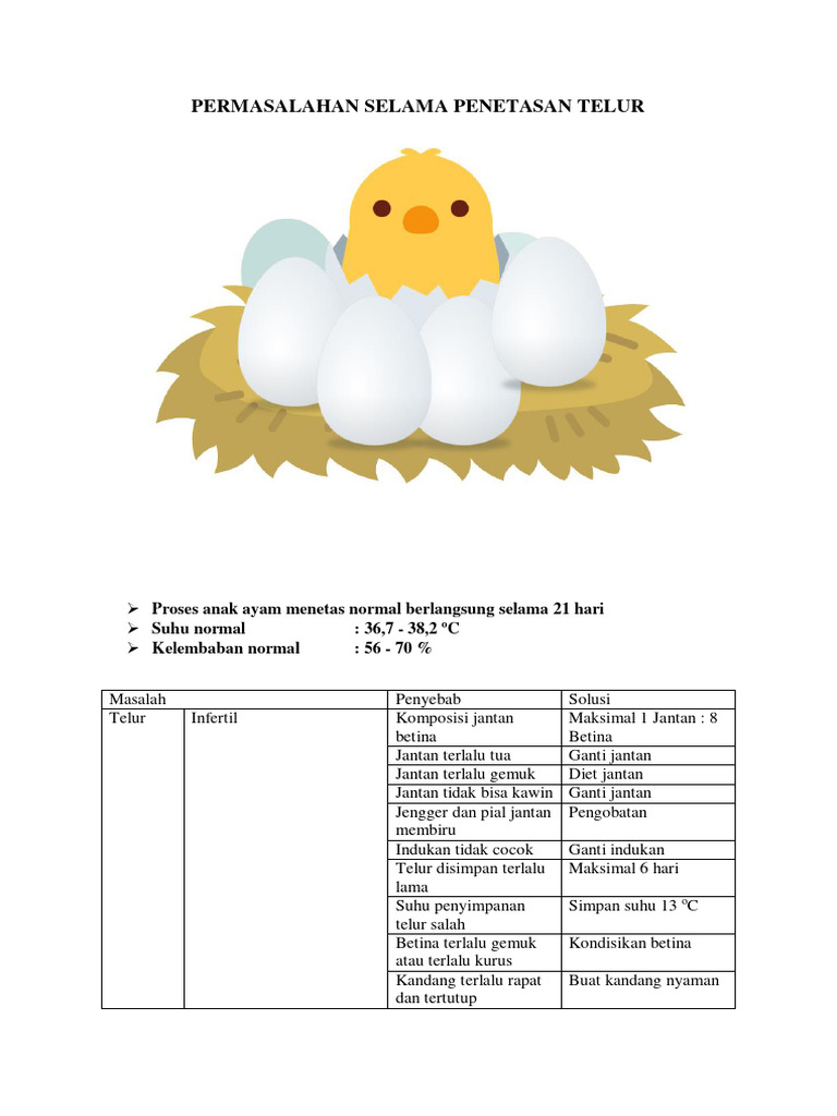 Permasalahan Selama Penetasan Telur | PDF