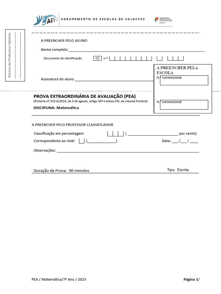 Prova de Matemática 7º Ano 2023 | PDF | Triângulo | Pi