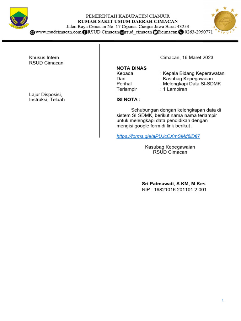 FORM NOTA DINAS | PDF