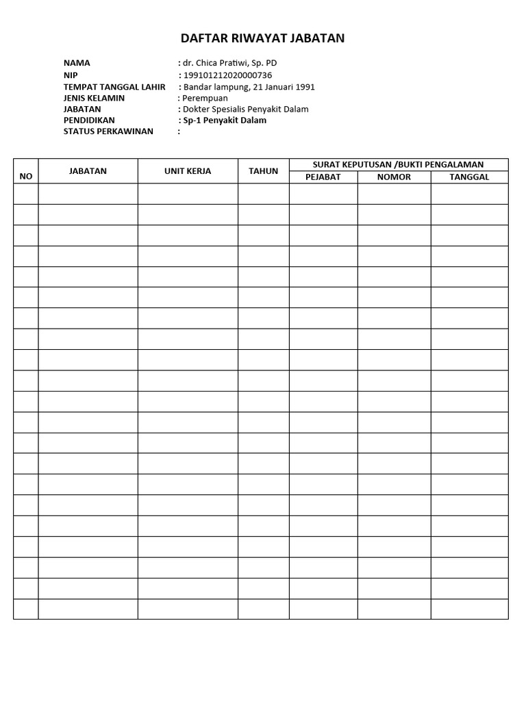 Form Riwayat Jabatan | PDF