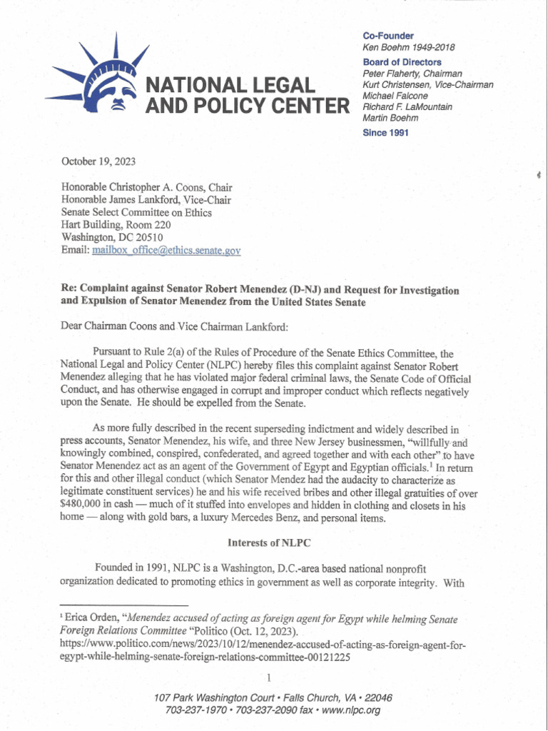 Menendez Final Complaint 10-19-23 PDF | PDF