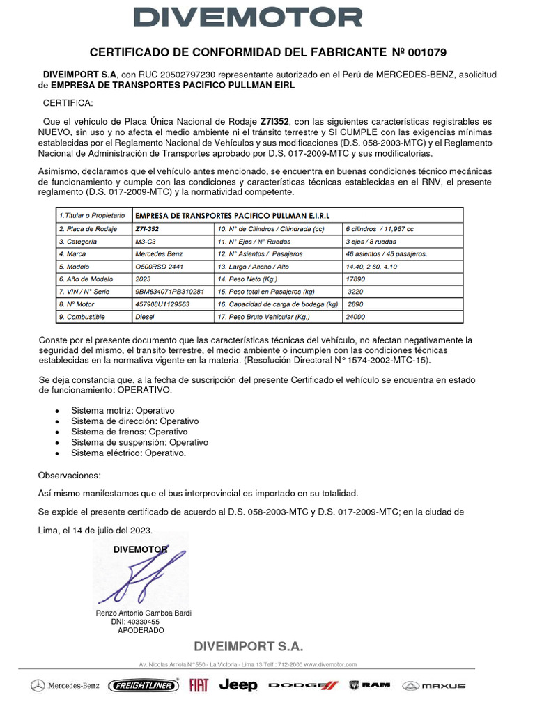 Certificado de Conformidad | PDF