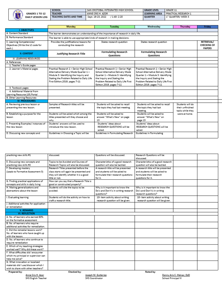 2022-2023 PR1 DLL Week 5 | PDF | Question | Learning