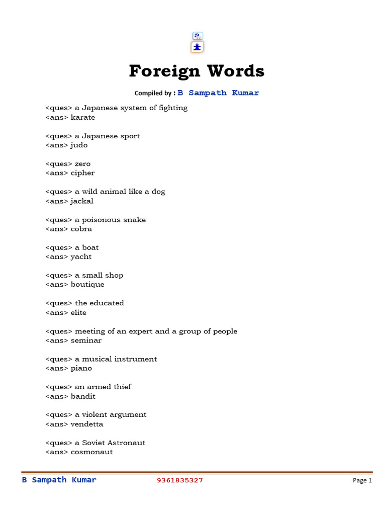 Foreign Words List | PDF