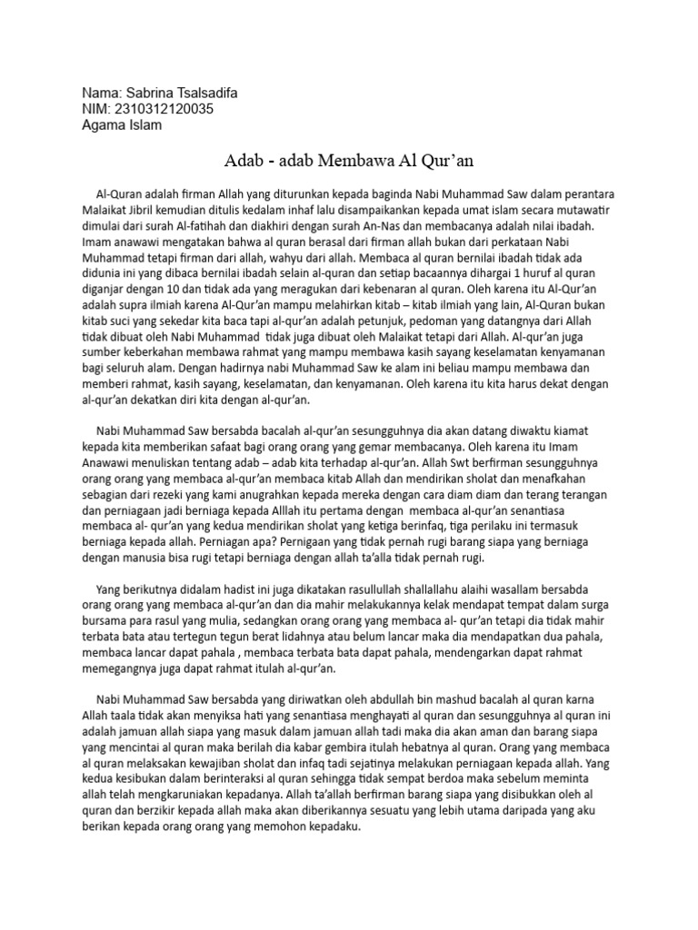 Adab Adab Membawa Al Quran | PDF