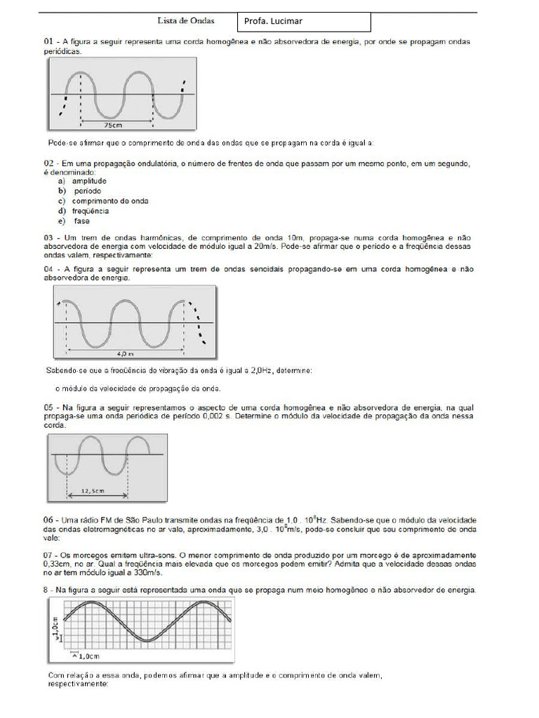 Lista 02 - Ondas | PDF | Ondas | Som
