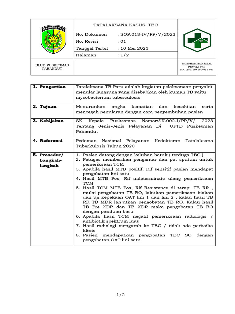 4.4.1.e Sop Tatalaksana Kasus TB | PDF