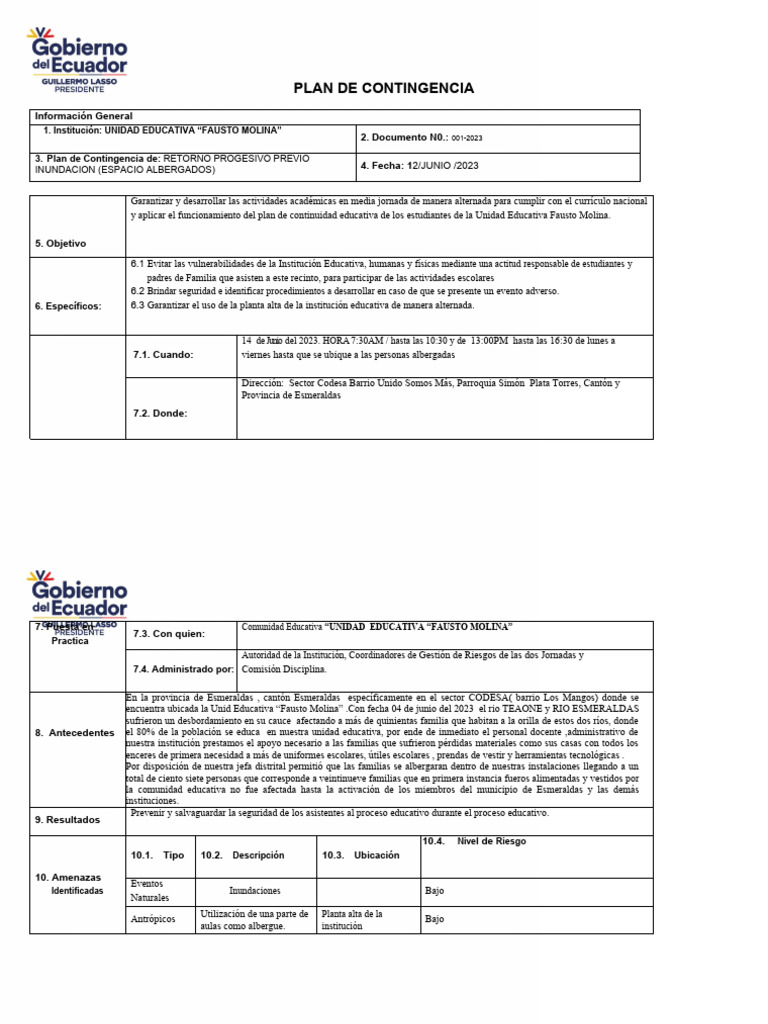 Plan de Contingencia | PDF | La seguridad | Defensa Civil