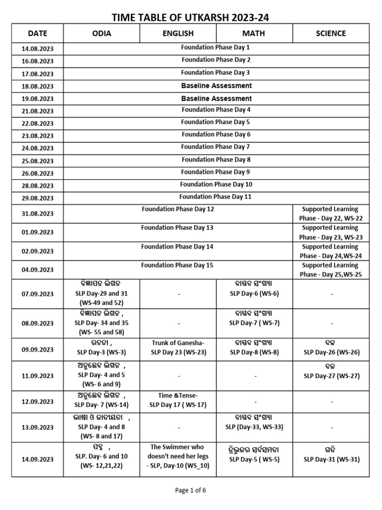 Utkarsh Time Table 2023-24 | PDF | Linguistics | Linguistic Typology
