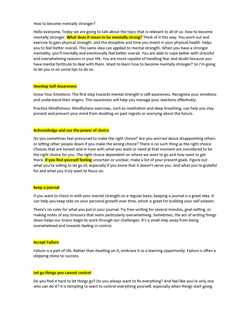 Mindfulness for Mental Strength | PDF | Mindfulness | Self Awareness