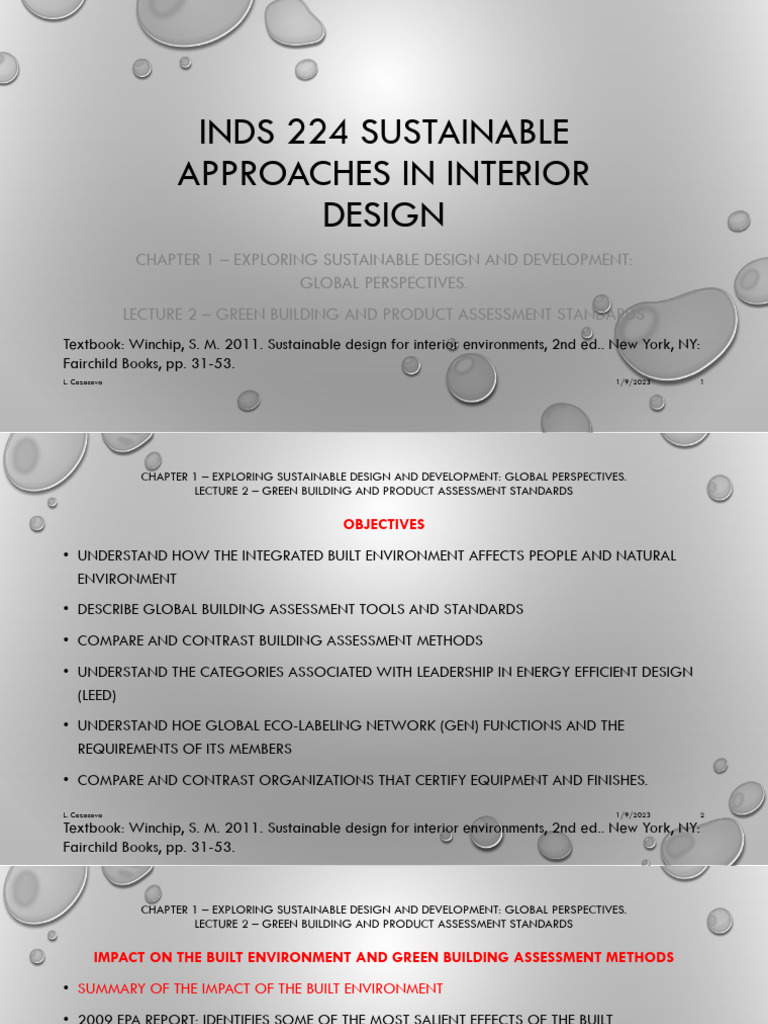 INDS 224 - Chapter 1 - Lecture 2 - Green Building and Product ...