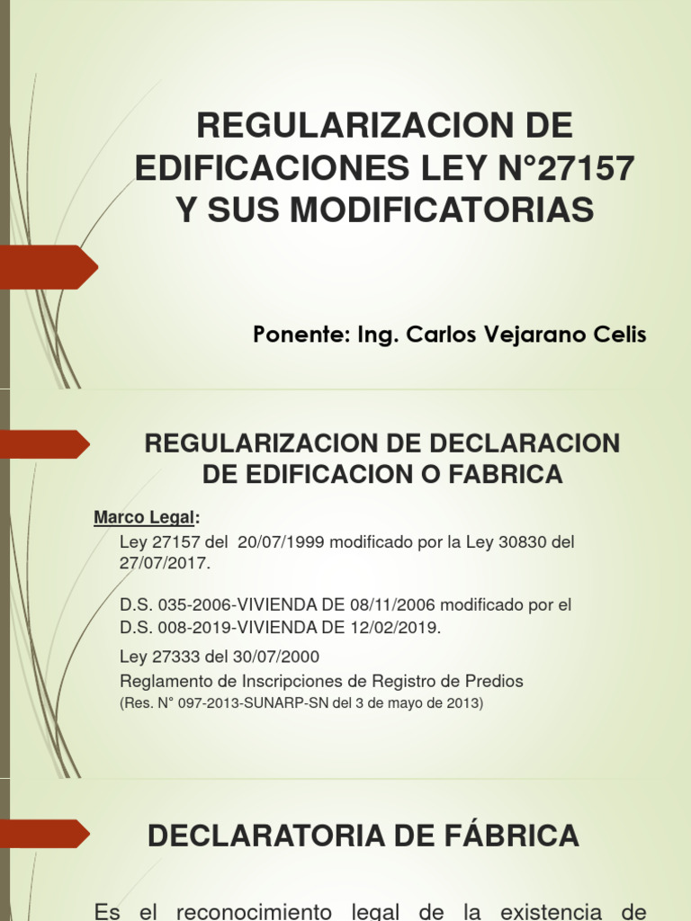 02 Ley N 27157 Regularizacion de Edificaciones | PDF | Justicia | Crimen y violencia