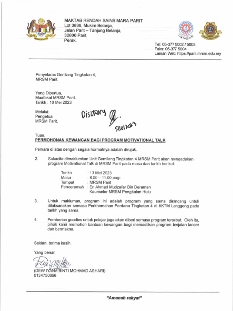 Contoh Surat Permohonan Bajet | PDF