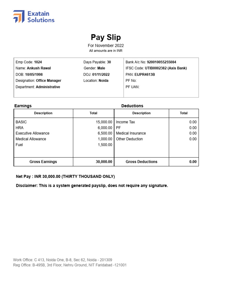 Pay Slip_Nov-22 (1) | PDF