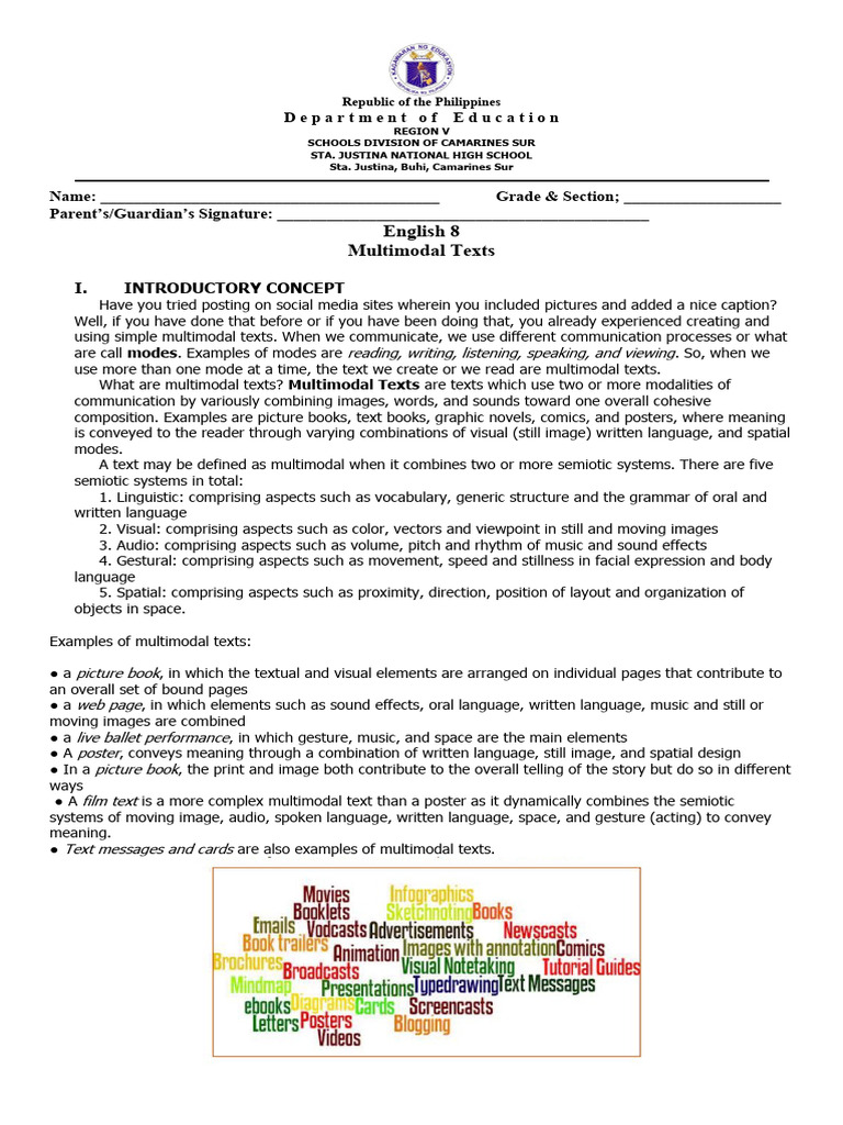 Multimodal Text Worksheet | PDF | Human Communication | Communication