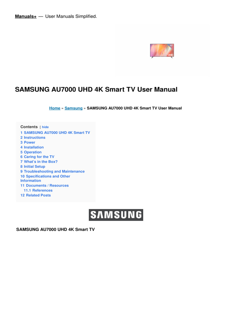 Samsung AU7000 UHD TV User Manual | PDF | Ac Power Plugs And Sockets ...