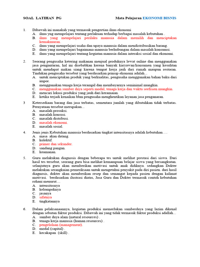 Soal Latihan Ekonomi Bisnis 2023 | PDF | Bisnis | Pengelolaan Keuangan & Uang