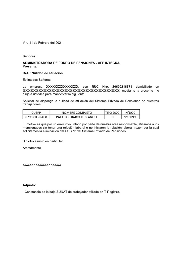 Solicitud de Nulidad de Afiliacion Afp | PDF