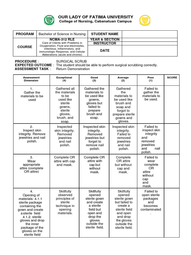 OR Surgical Scrub Rubrics | PDF | Clinical Medicine | Health Sciences