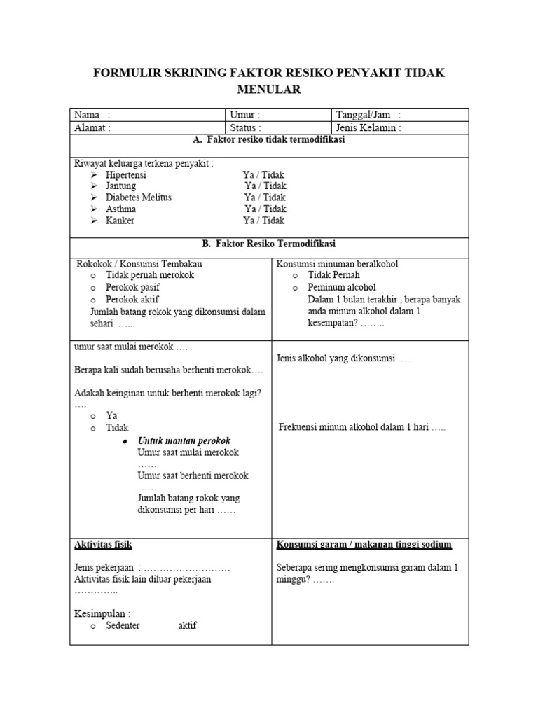 Formulir Skrining Faktor Resiko Penyakit Tidak Menular | PDF