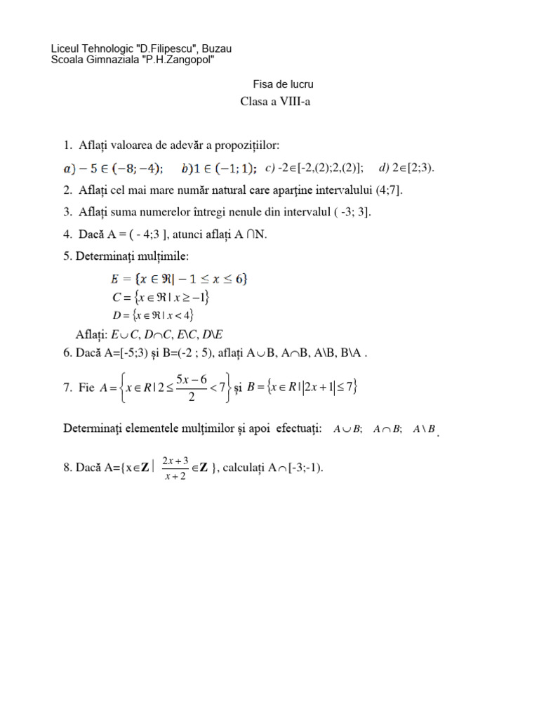 Fisa de Lucru Clasa A8-A Zangopol | PDF