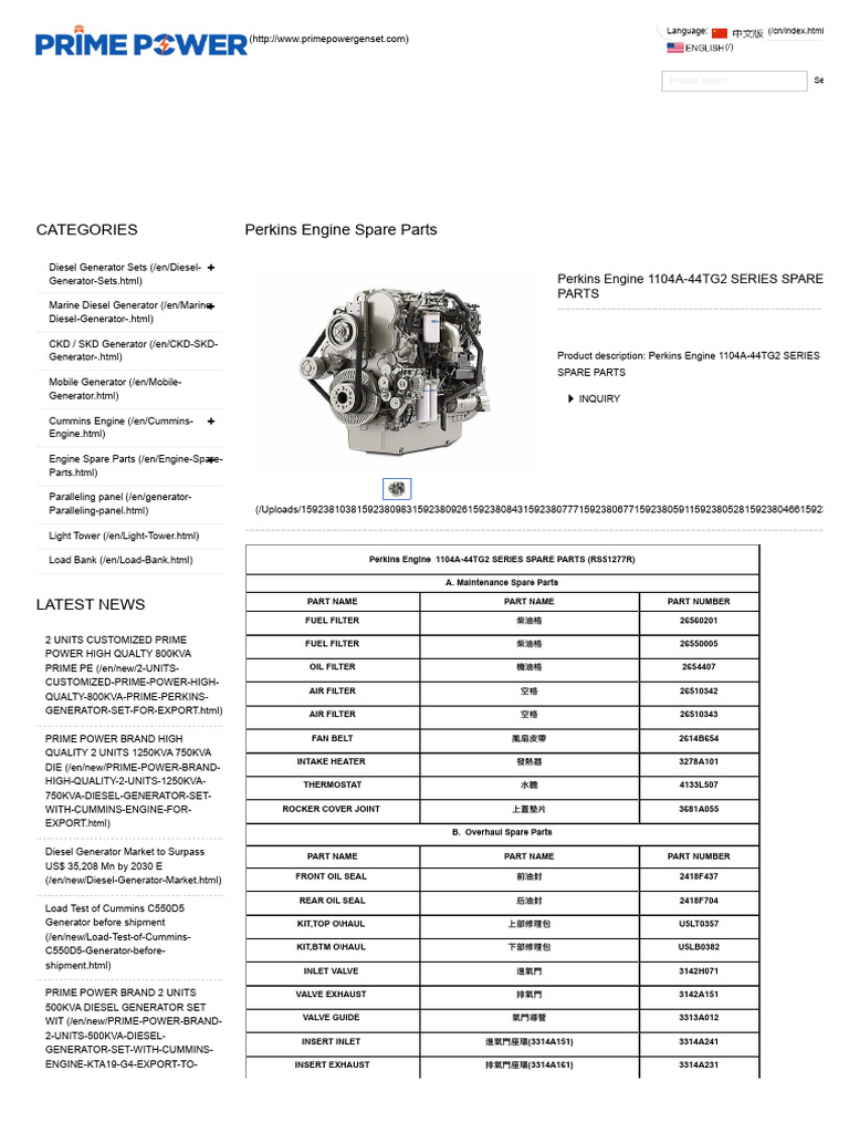 Perkins Engine 1104A-44TG2 SERIES SPARE PARTS | PDF | Fuel Injection ...