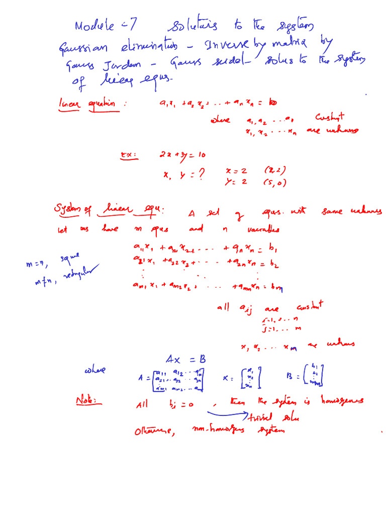 Module-7 Gaussian Elimination and Gauss Jordan | PDF